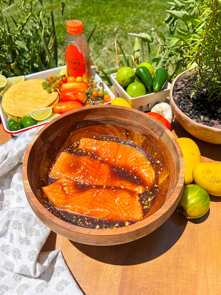 Honey Balsamic Glazed Salmon Tacos with Mango Salsa - BRIGHT MOMENT CO.